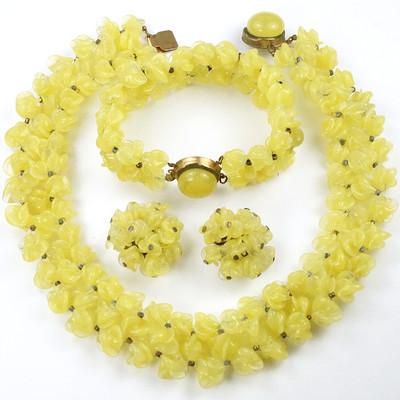 Rousselet France Yellow Poured Glass Flowers Necklace Bracelet Clip ...