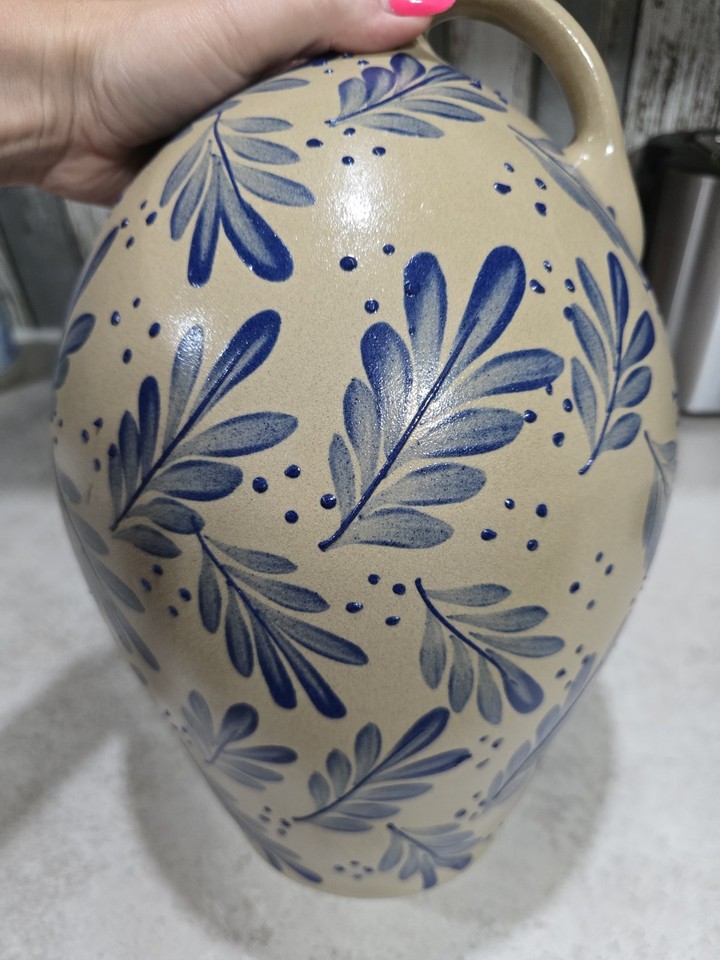 Beaumont Bros Pottery Salt glazed Jug oak leaves 13" Stoneware BBP Folk ...