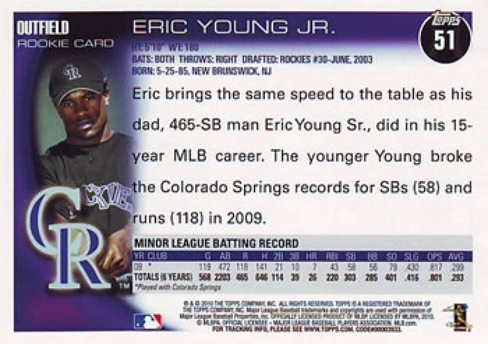 2010 Topps #51 Eric Young Jr. NM-MT Rockies | eBay