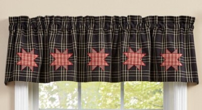 New Primitive BLACK RED QUILTED STAR VALANCE Curtain Topper | eBay