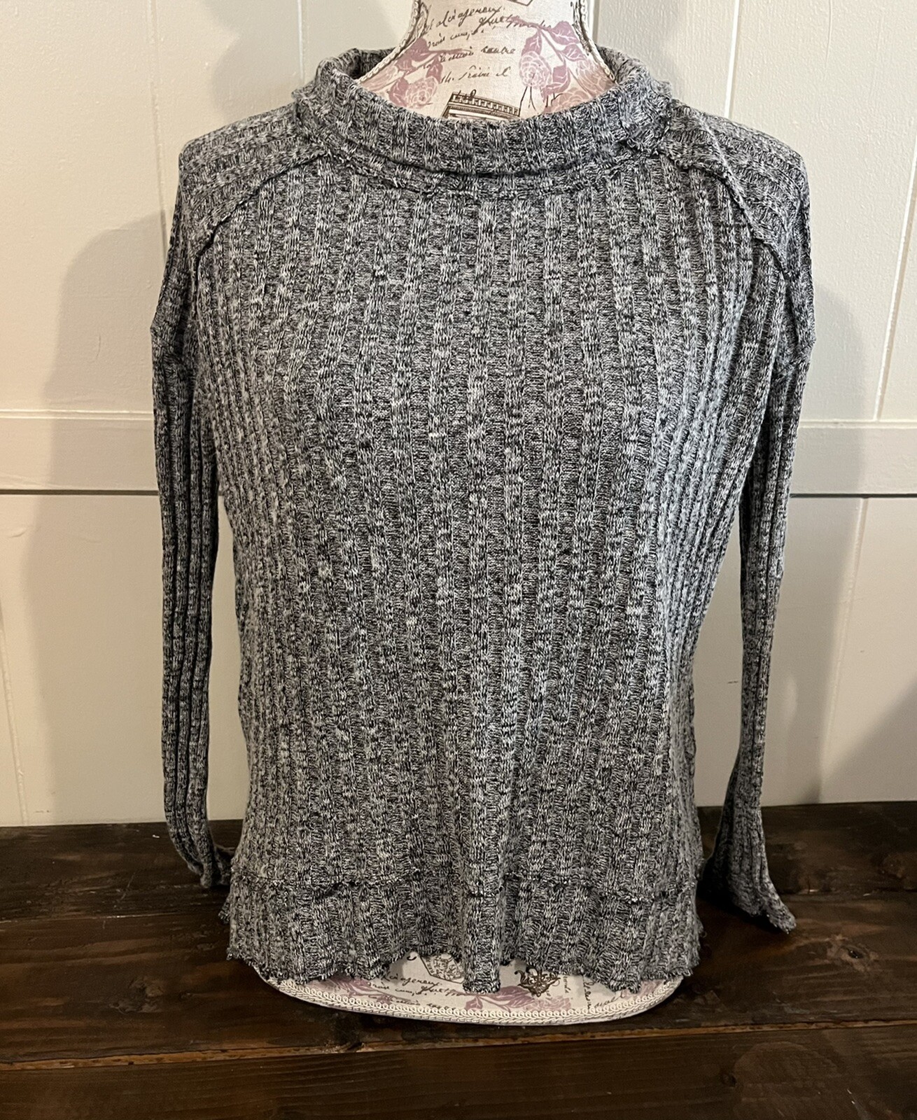 Free People Clarissa Ribbed Gray Mock Neck Size Small… - Gem