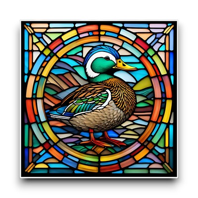 Mallard Duck Animal Square Stained Glass Window Opaque Vinyl Sticker ...