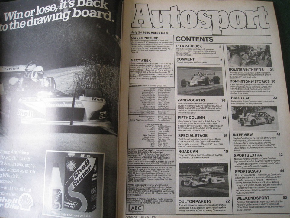 AUTOSPORT MAGAZINE JUL 1980 DALLEST ZANDVOORT F2 GUERRERO F3 F1 DESIGNS ...