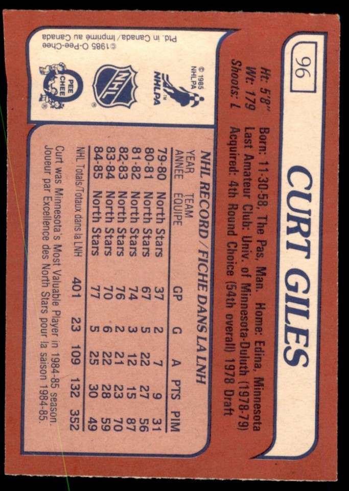1985-86 O-Pee-Chee High Grade Curt Giles #96 | eBay