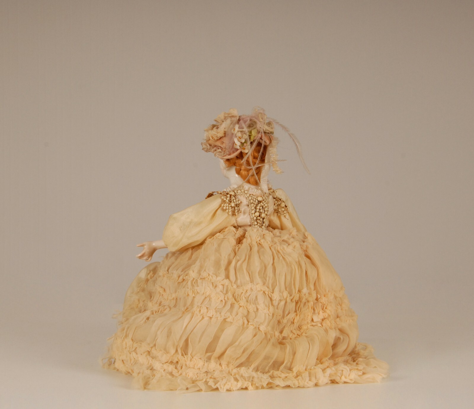 Antique German porcelain half doll arms away trinket box jewelry silk ...