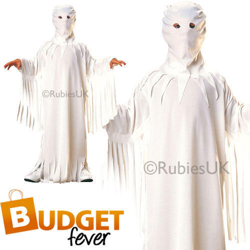 Kids White Ghost Robe Halloween Ghoul Fancy Dress Boys Girls Childrens ...