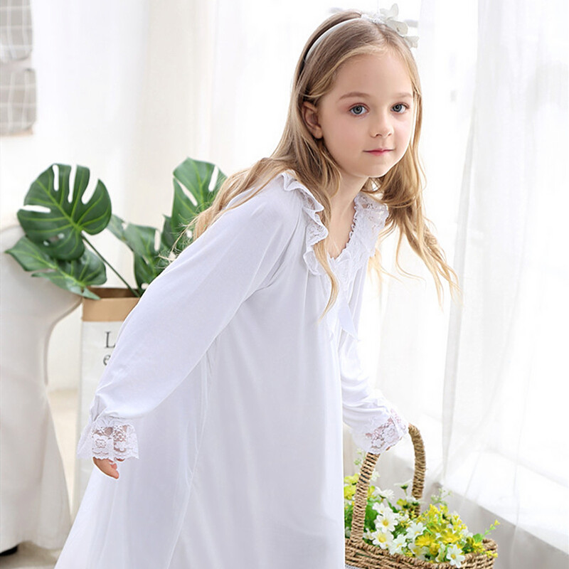 Girls Lace Pajamas Cotton Nightdress Kids Cute Sleepwear Princess ...