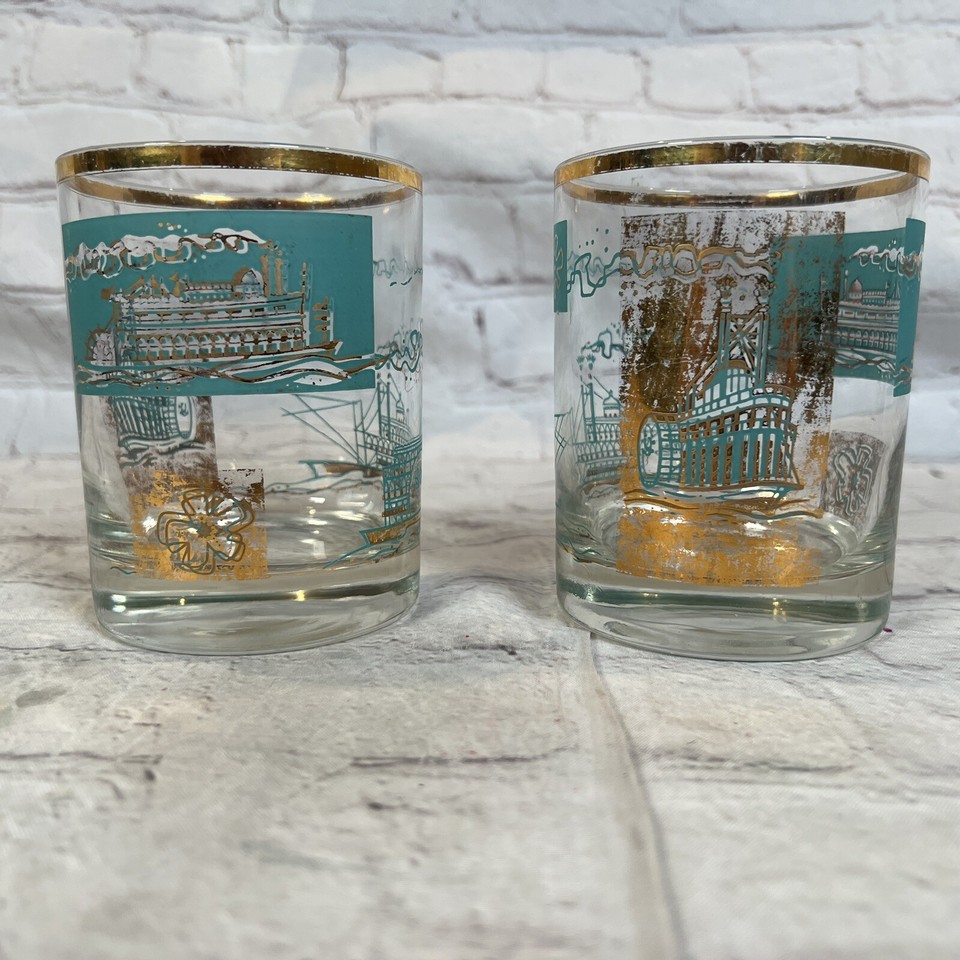 Set 2 MCM Southern Comfort Libbey Steamboat Whiskey Glasses Turquoise ...
