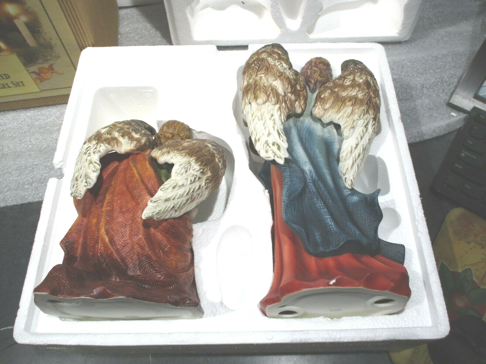 Set of 2 O'Well Porcelain Angels Figurines 10" Standing 8"Kneeling ...