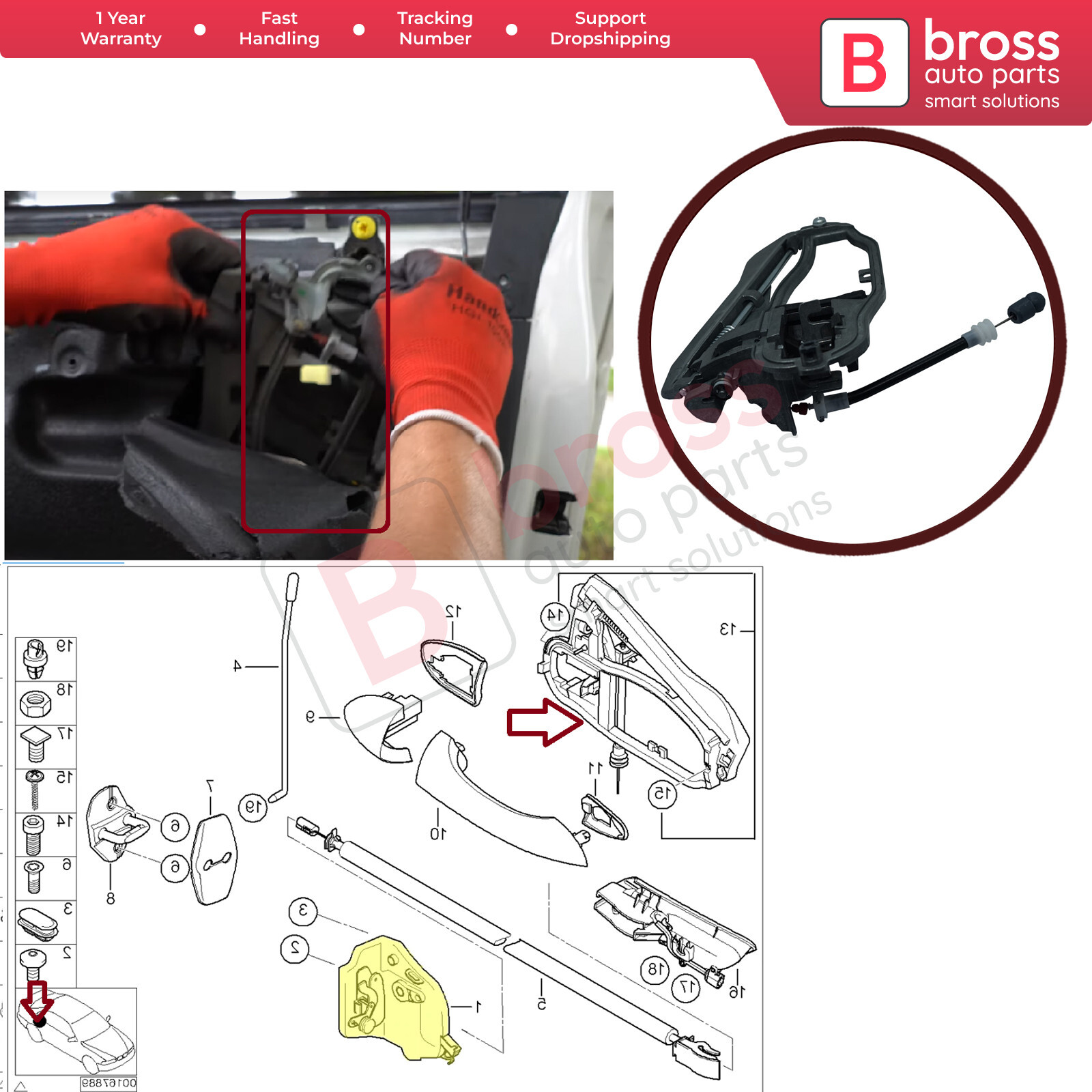 Door Handle Carrier Bracket Handle Housing Rear Right 51228243636 For ...