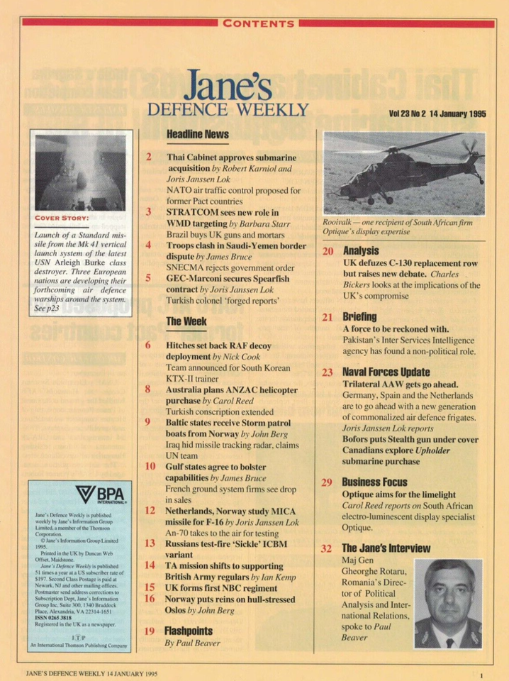 JDW - Jane's Defence Weekly Magazine (14 JANUARY 1995) | eBay