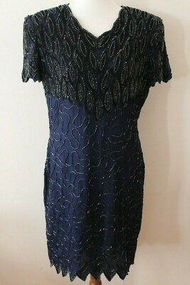 JMD Blue Beaded Lined Dress Sz M #94 | eBay
