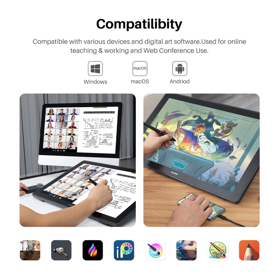 Refurbished Huion Kamvas 24 Graphics Drawing Tablet 23.8'' Battery-free ...