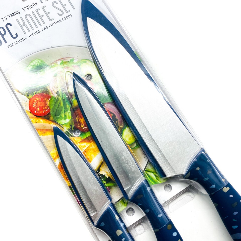 3 Pcs Ar+Cook MDS92458 Paring Utility Chef's Knife Set, w/ Blade Covers ...