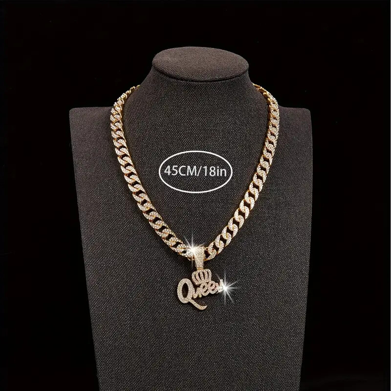 Queen Crown Hip Hop Pendant 18" Iced Cubic Zirconia Cuban Chain Women ...