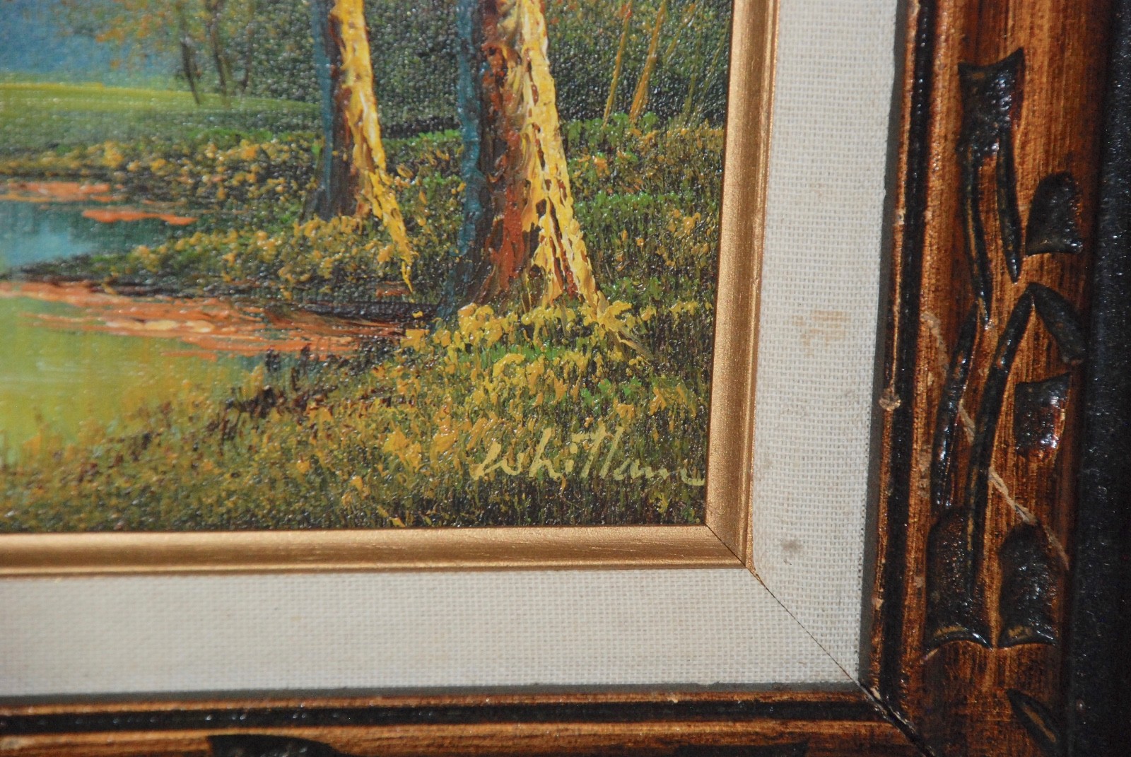 Original Art Oil Painting Wood Framed Landscape Trees Stream Signed ...