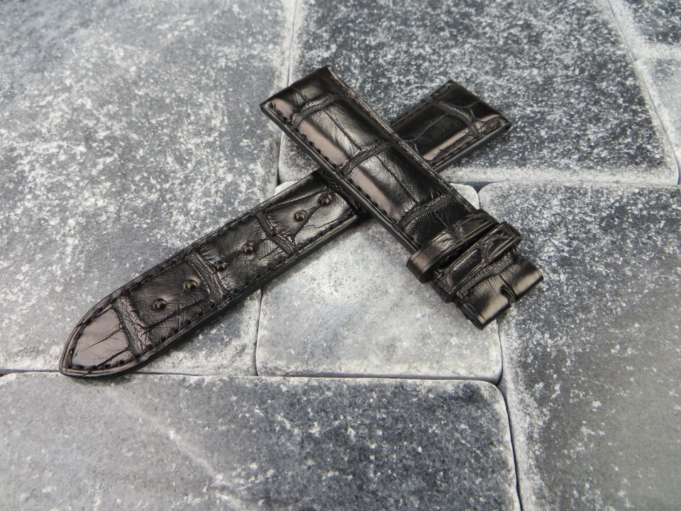 New 21mm Authentic LONGINES Alligator Skin Strap G Black Leather Watch ...