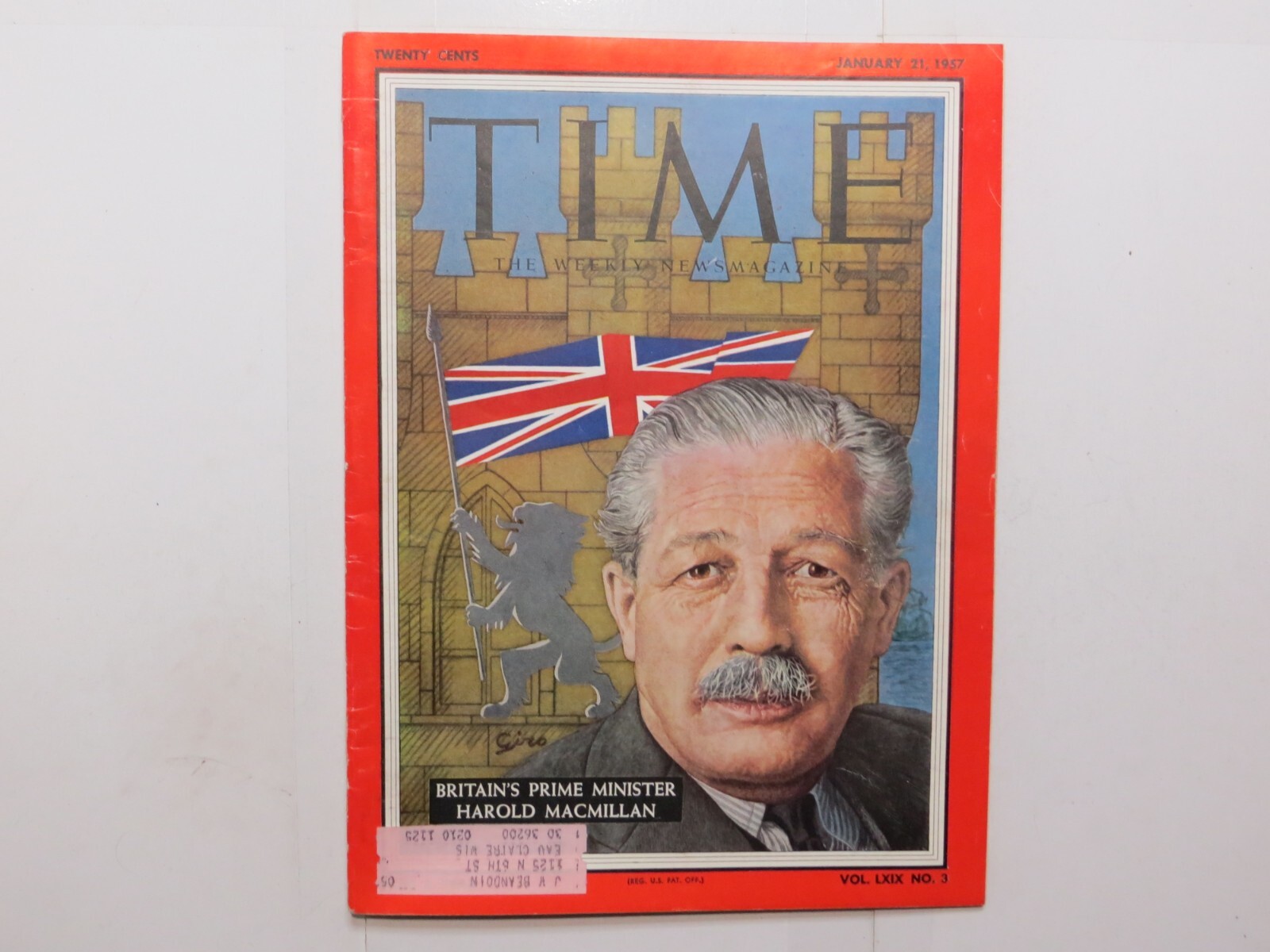 TIME Magazine January 21 1957 BRITAIN's PRIME MINISTER HAROLD MACMILLAN ...