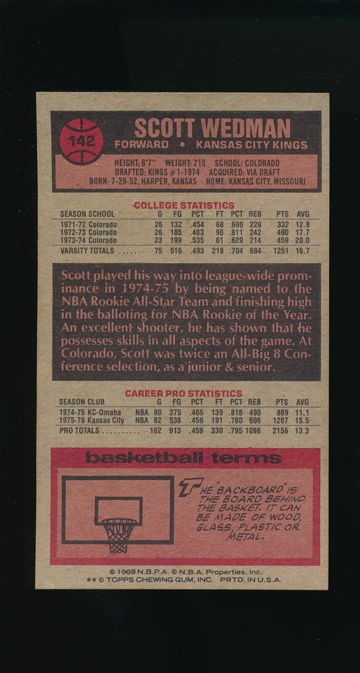 1976-77 Topps #142 Scott Wedman * Forward * Kansas City Kings * EX-MT ...