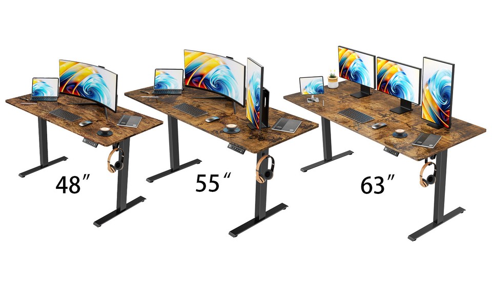 48/55/63" Brown Height Adjustable Electric Standing Desk Home Office ...