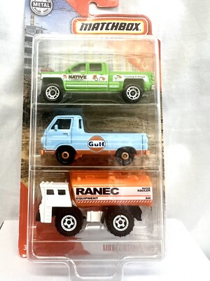 2021 Matchbox 3 pack MBX CONSTRUCTION 2 - GULF OIL 1966 DODGE & CHEVY ...