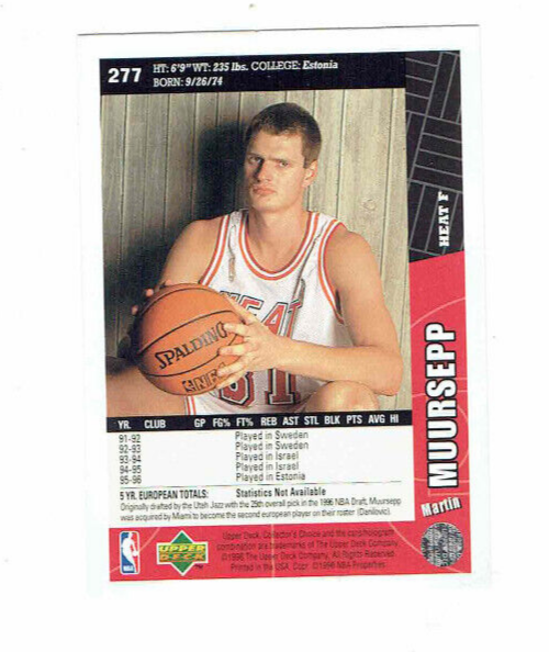 Martin Muursepp Heat F #277 Upper Deck 1996 Collectors #Basketball Card ...