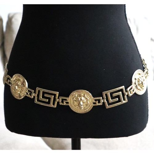 Vintage 80s 90s Gold Lion Head Chain Hip Belt Greek Key Gaudy Mobwife ...