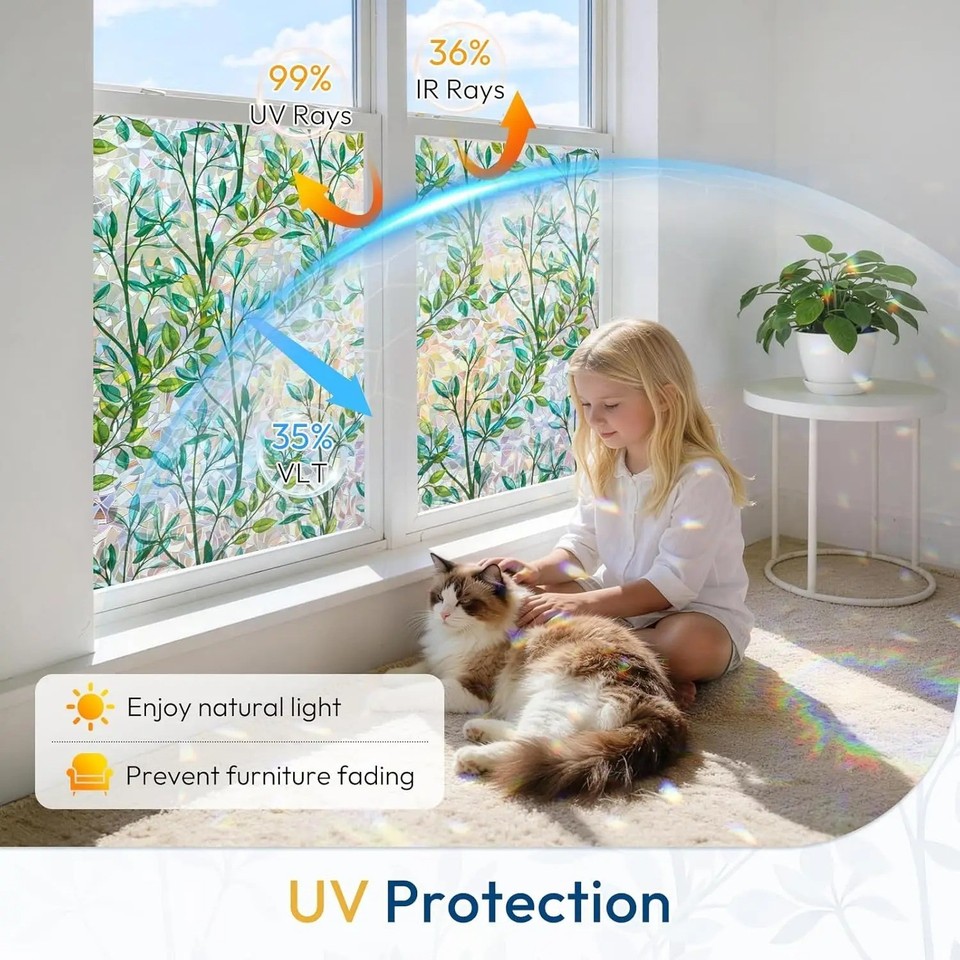 Green Leaves Window Privacy Film Frosted Glass Sticker Decorative ...