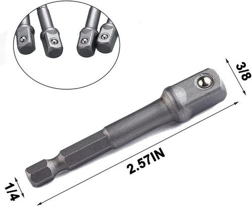 5 Pieces Impact Adapter Square Socket Adapter, 1/4" Hex Shank To 3/8 ...