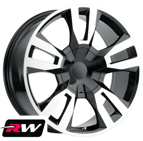 22" inch 22 x9" RW Tahoe RST 2018 Wheels for Chevy Truck Black Machined ...
