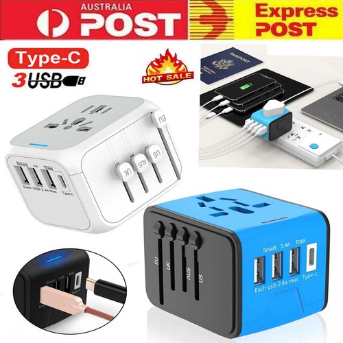 3 USB Type-C Travel Adapter Power Fast Charger Converter AU/US/UK/EU ...