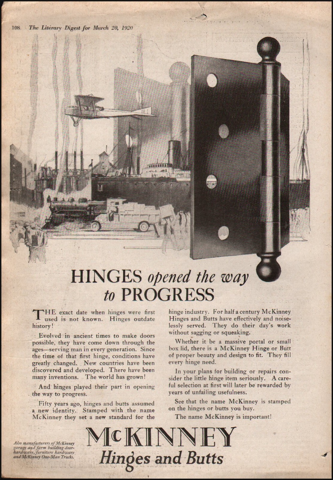 1920 Vintage ad McKinney Hinges and Butts Retro Art Train VERY RARE 03 ...