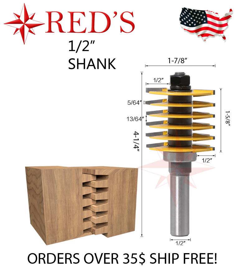 REDS Y75865-8- Finger Joint Router Bit 1/2" Shank 6 Blade Woodworking ...