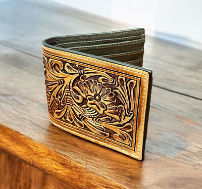 Men's Western Wallet Genuine Leather Hand Crafted Cowboy Bifold Wallet ...