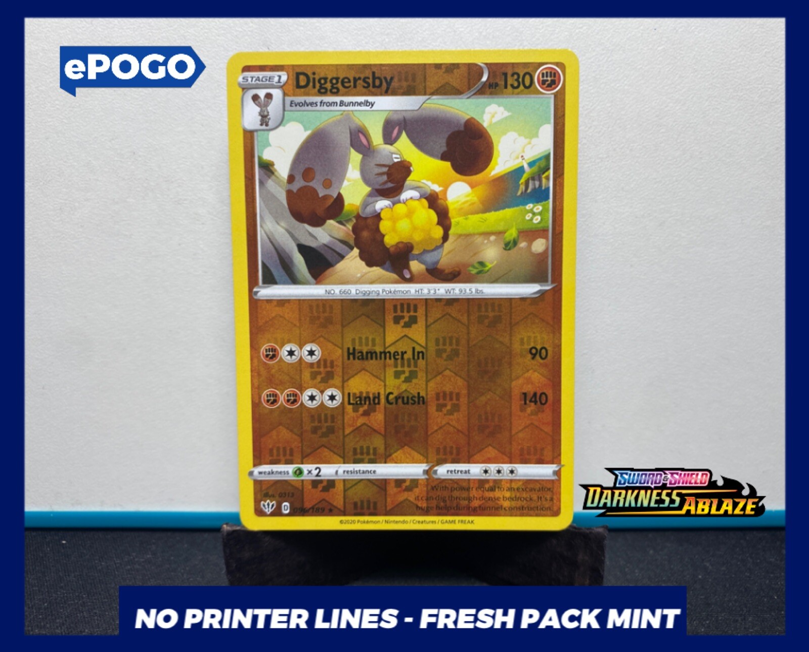 Diggersby Reverse Holo Rare 096/189 Darkness Ablaze Pokemon TCG MINT ...