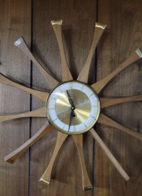 vintage mcm starburst wall clock 19” | eBay