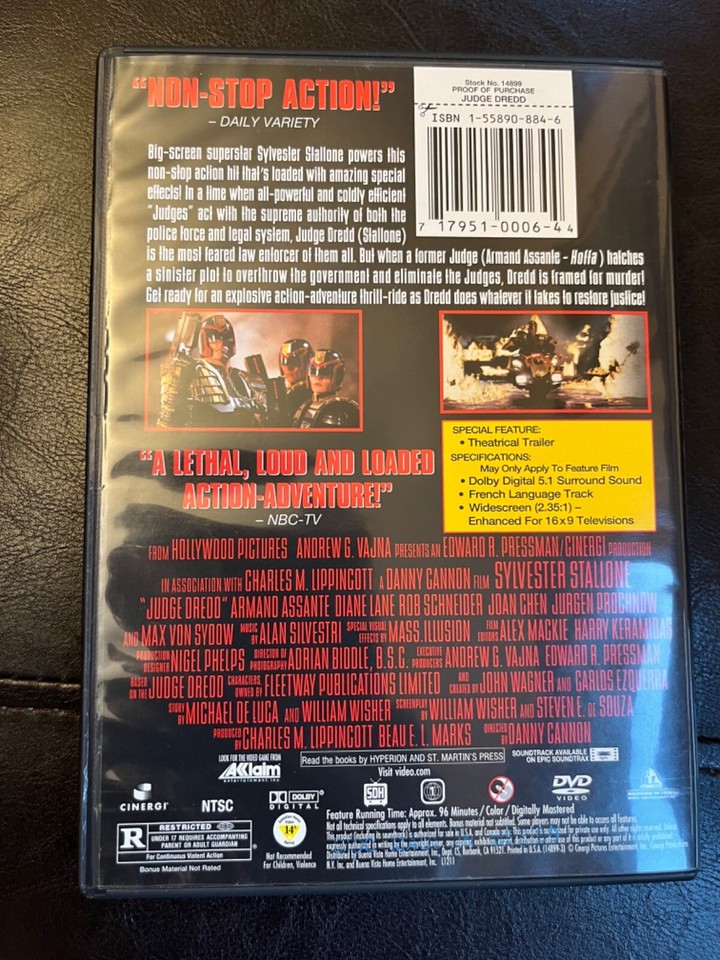 Judge Dredd (DVD, 1995) starring Sylvester Stallone 717951000644| eBay