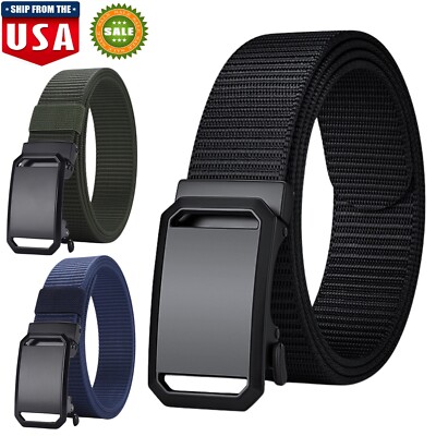 Men's Ratchet Belt Nylon Web Belts with Automatic Slide Buckle Tactical ...