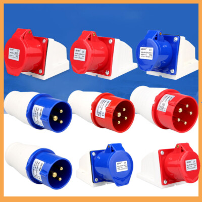 16/32/64 Amp Industrial Plug & Socket IP44 Weatherproof 3 Phase Plug ...