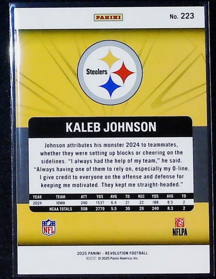 2025 Panini Revolution Kaleb Johnson RC #223 Pittsburgh Steelers | eBay
