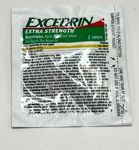 Excedrin Extra Strength Pain Relief 100 Packets of 2 Caplets Travel ...