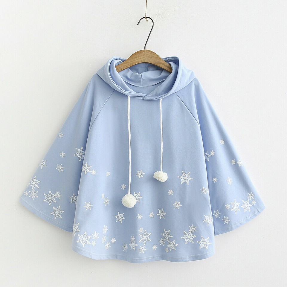 Lady Girl Cute Cloak Snowflake Hoodie Coat Loose Tops Poncho Kawaii ...