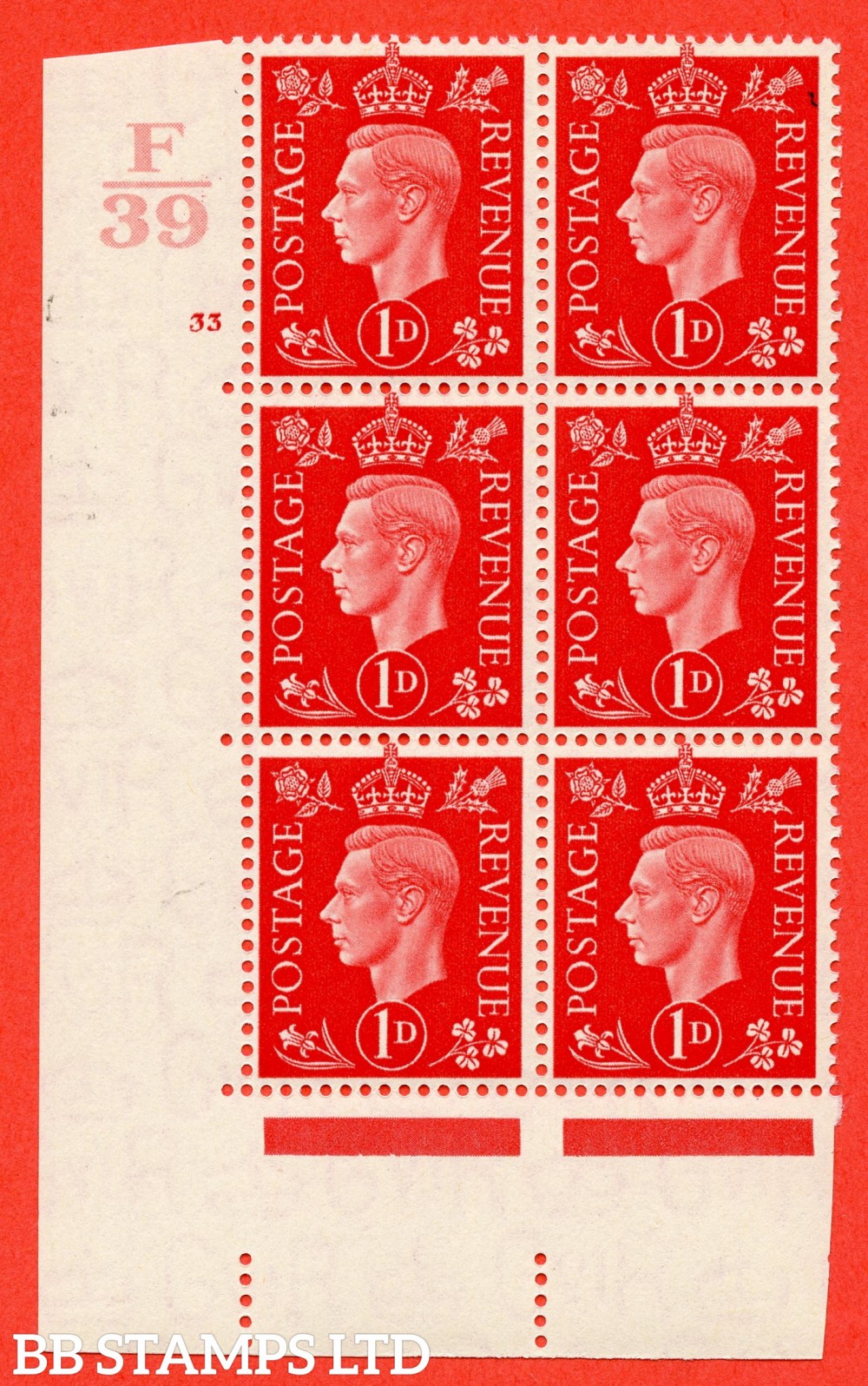 SG. 463. Q4. 1d Scarlet. A superb UNMOUNTED MINT " Control F39 cylinder ...