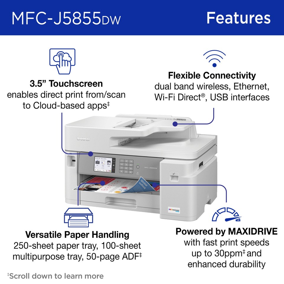 Brother - MFC-J5855DW INKvestment Tank All-in-One Inkjet Printer with ...