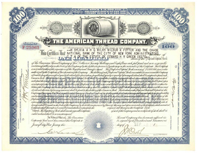 American Thread Company. Stock Certificate. Estate of Edward H. R ...