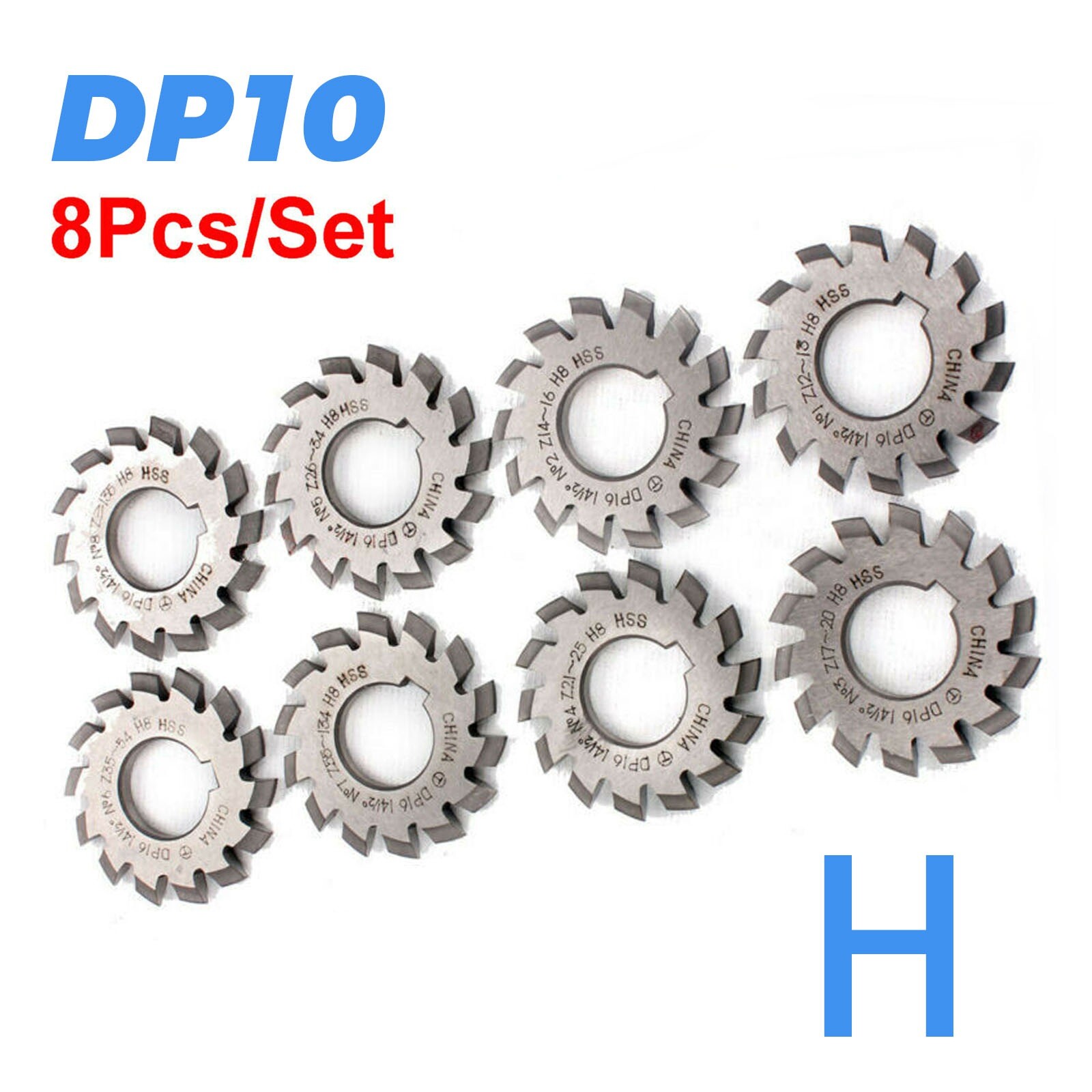 8x Gear Milling Cutter HSS 8H DP10 DP20 DP24 PA14-1/2 Involute Gear ...