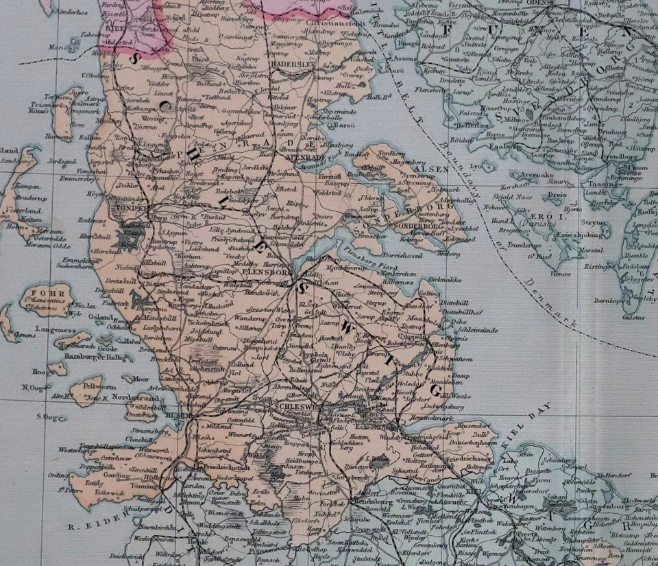 1891 Old Map ~ Denmark Schleswig Holstein Funen Jutland Svendborg | eBay