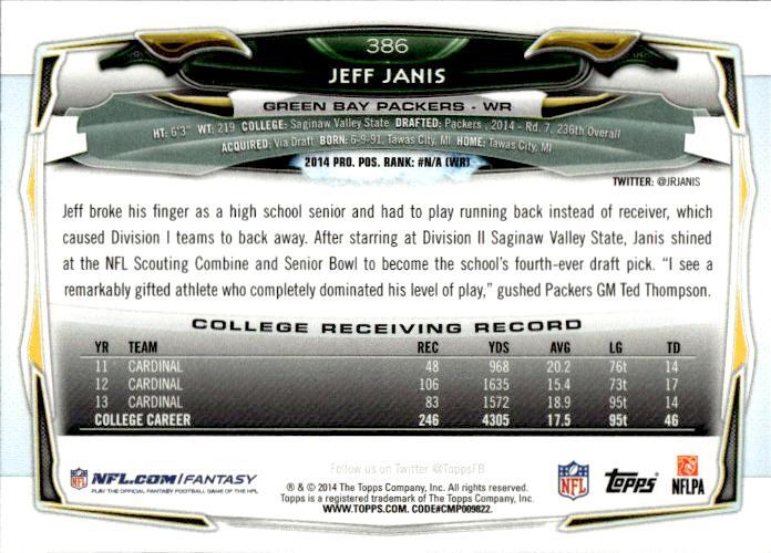 2014 Topps #386 Jeff Janis PACKERS RC | eBay