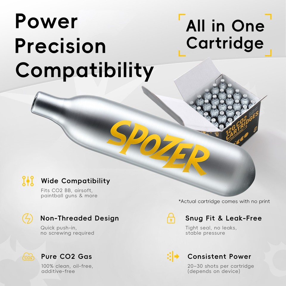 12g CO2 Premium Gas Capsules Cartridges Spozer Standard Size For ...