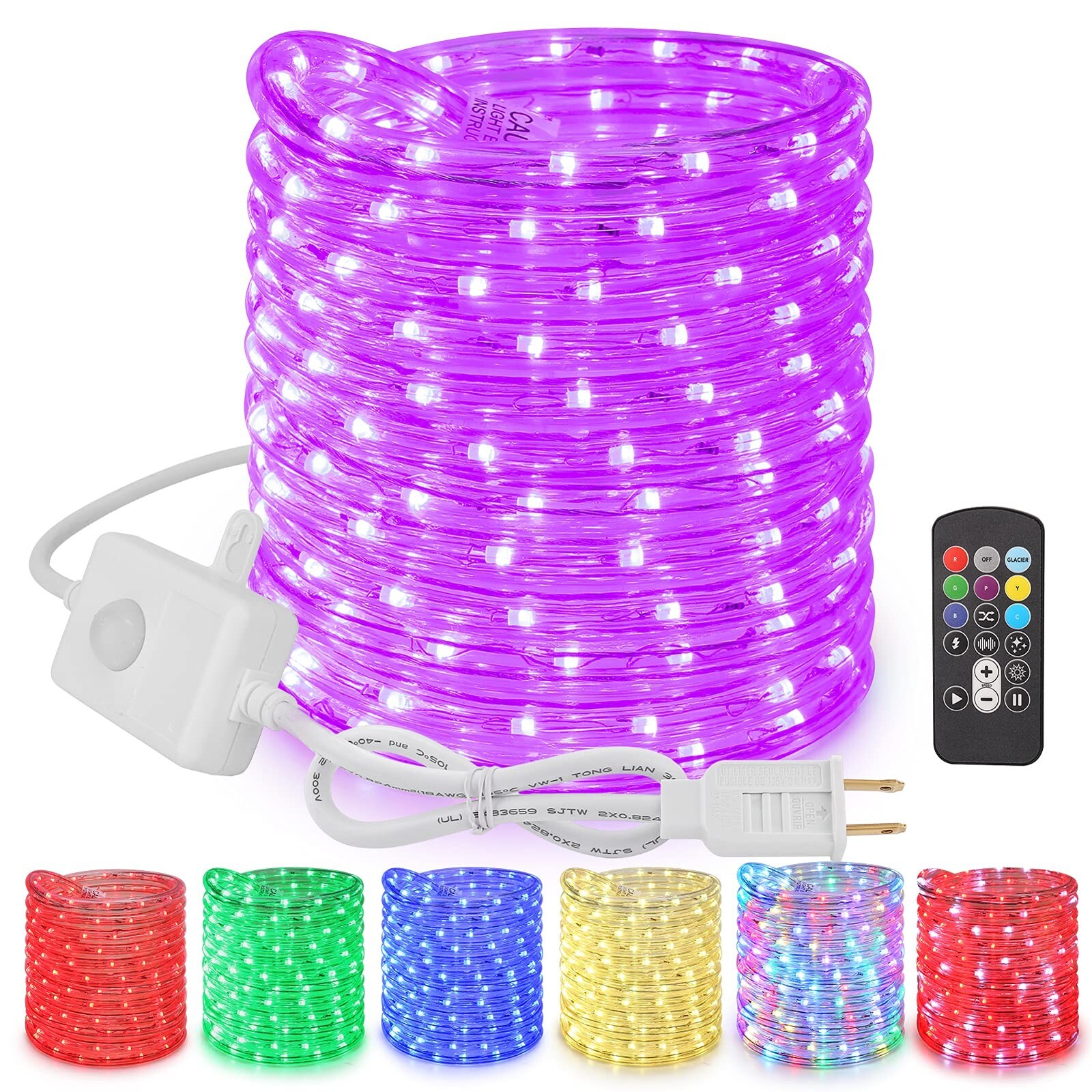 Brizled Purple Rope Lights, 18ft 180 LED RGB Color Changing Rope Lights ...